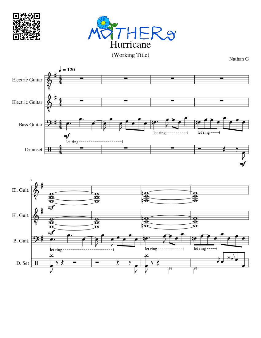 Hurricane Sheet music for Guitar, Bass guitar, Drum group (Mixed ...