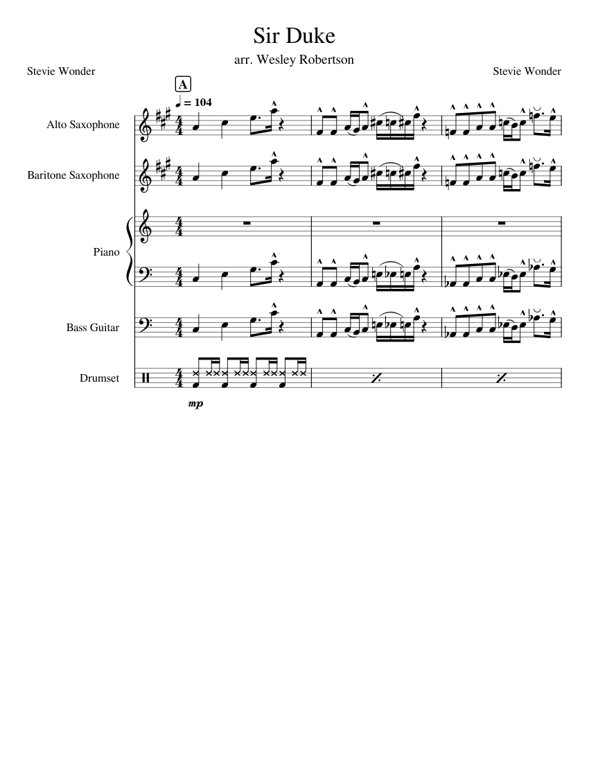 Sir duke – Stevie Wonder Sir_Duke Sheet music for Piano, Saxophone alto ...