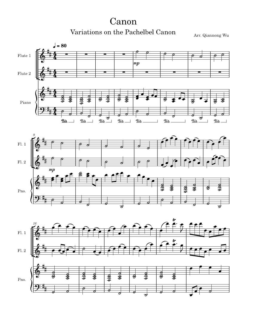 Canon rock – JerryC Variations on Canon Sheet music for Piano, Flute (Mixed Trio) | Musescore.com
