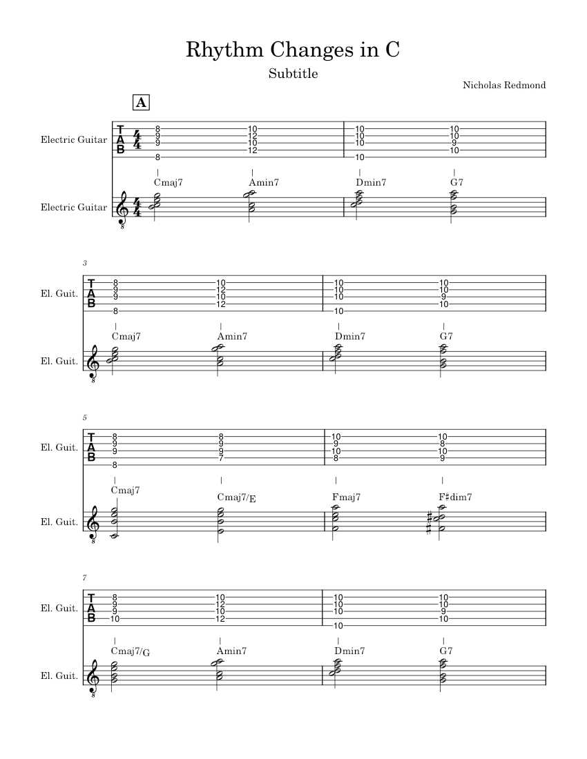 Rhythm Changes Basic Example with Drop Voicings Sheet music for Guitar (Mixed Duet) | Musescore.com