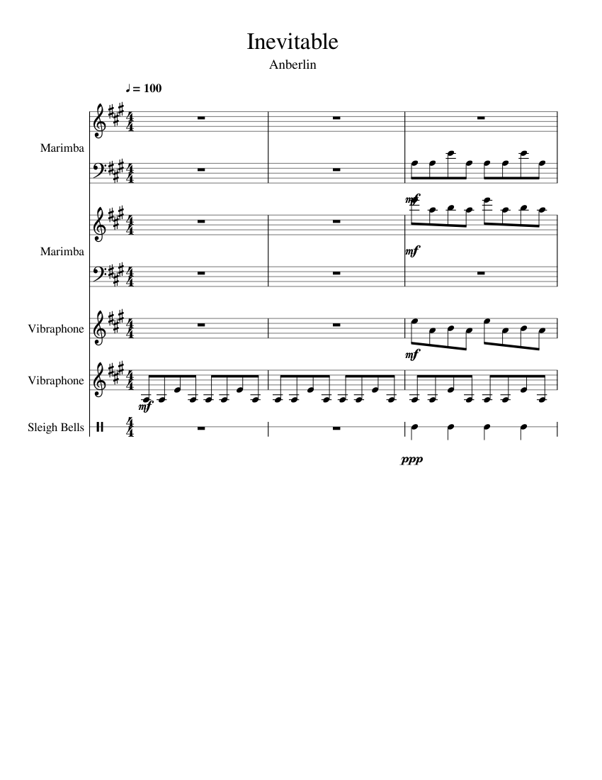 Anberlin - Inevitable (front ensemble) Sheet music for Vibraphone ...