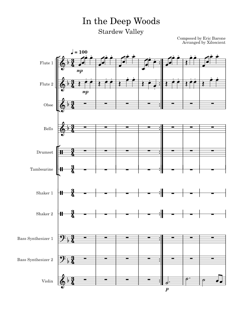 In the Deep Woods Sheet music for Tambourine, Flute, Oboe, Snare drum ...