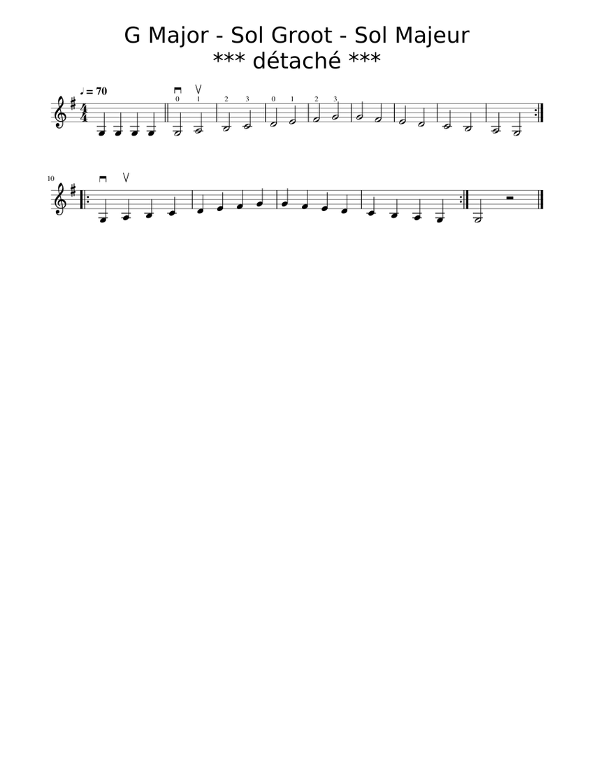 G Major - Sol Groot - Sol Majeur Violin Scale détaché - piano tutorial