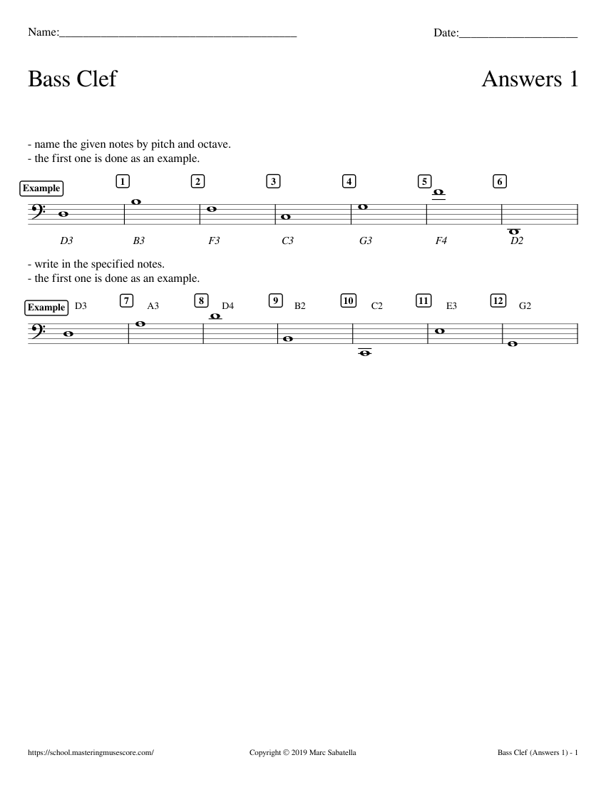 Bass Clef (Answers 1) Sheet music for Piano (Solo) Easy | Musescore.com