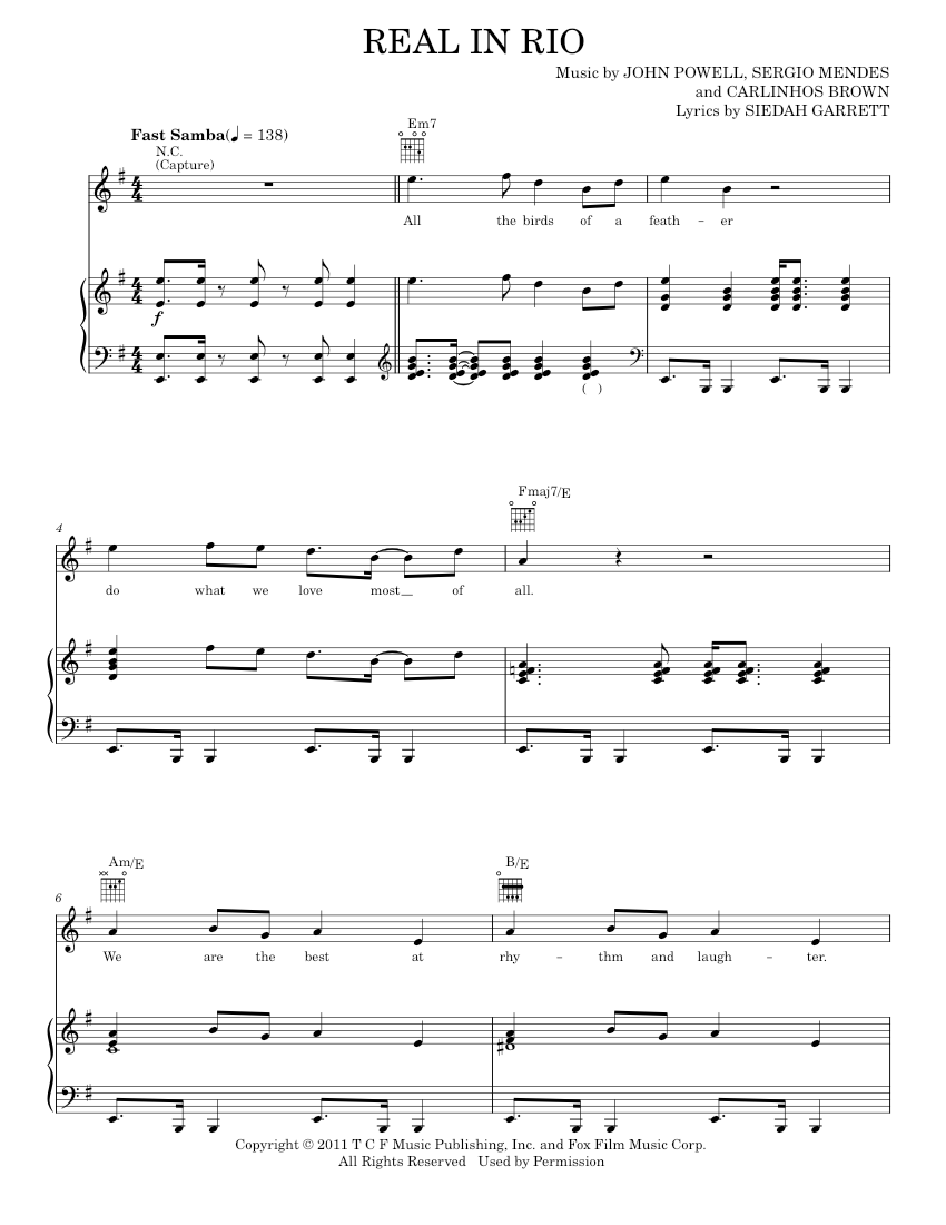 Play Official version of Real In Rio (Capture) Sheet Music by Rio Movie ...