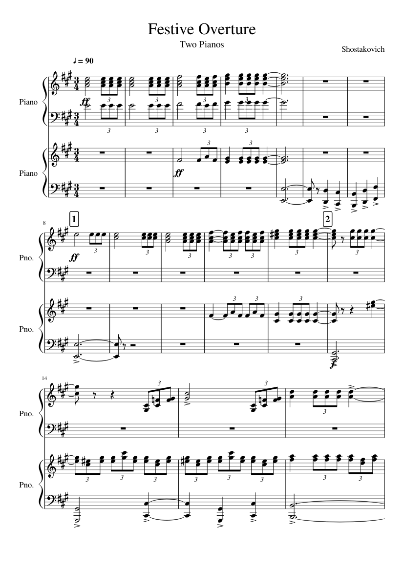 Festive Overture | Two Pianos Sheet music for Piano (Piano Duo ...