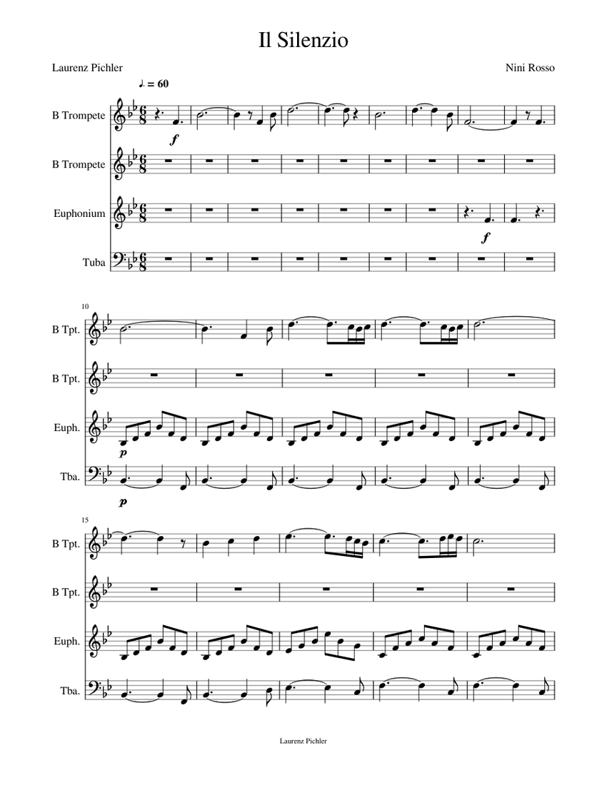 Il Silenzio Sheet music for Euphonium, Tuba, Trumpet in b-flat (Mixed ...