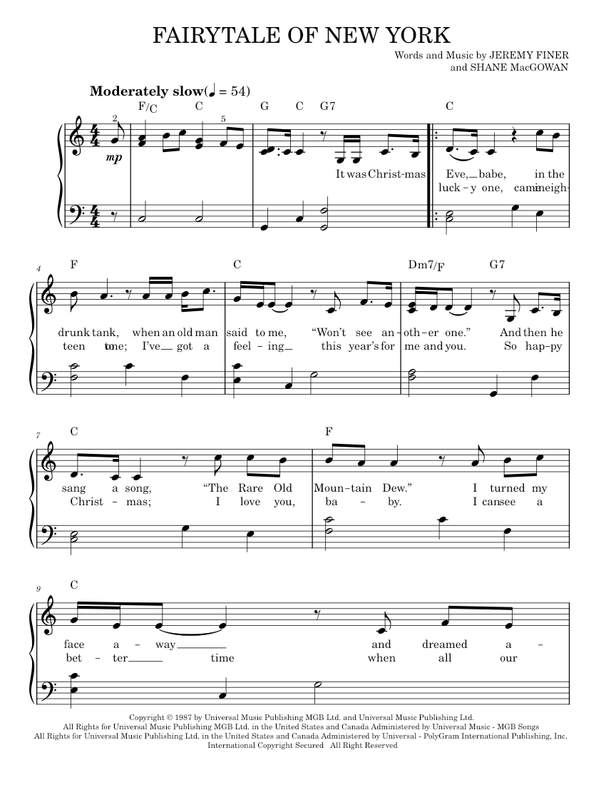 Play Official version of Fairytale of New York Sheet Music by The ...