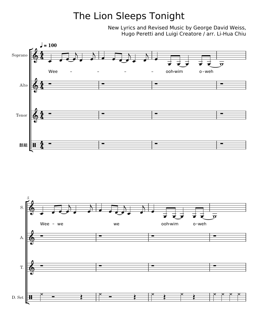The Lion Sleeps Tonight - George David Weiss, Hugo Peretti, and Luigi ...