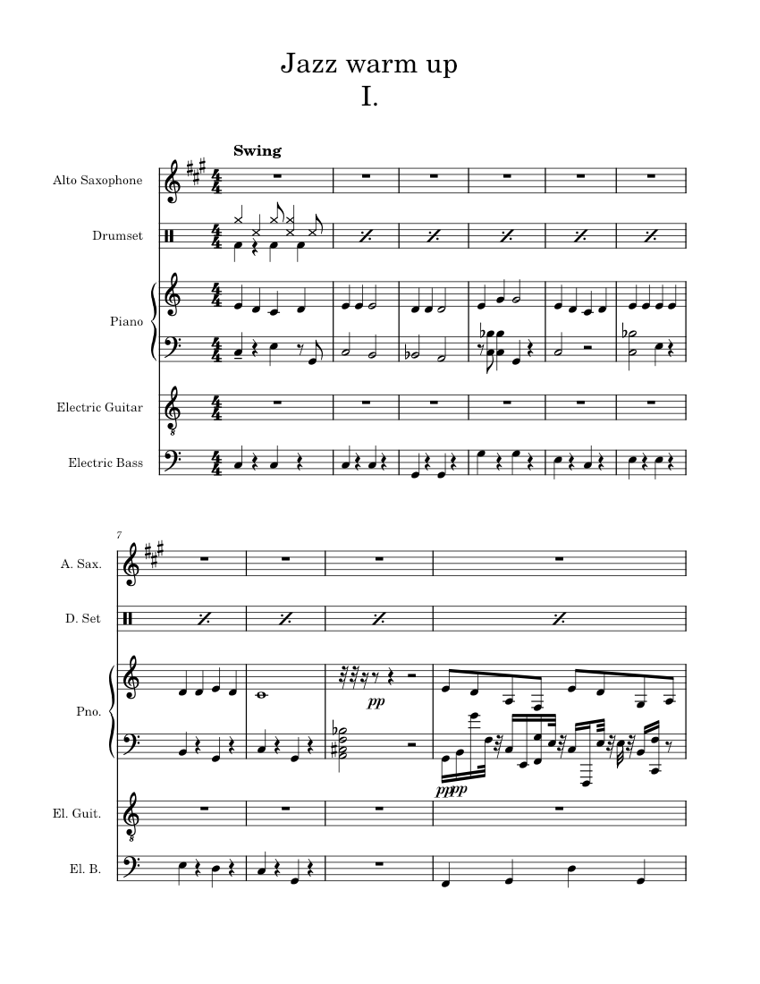 jazz warm up Sheet music for Piano, Saxophone alto, Guitar, Bass guitar ...