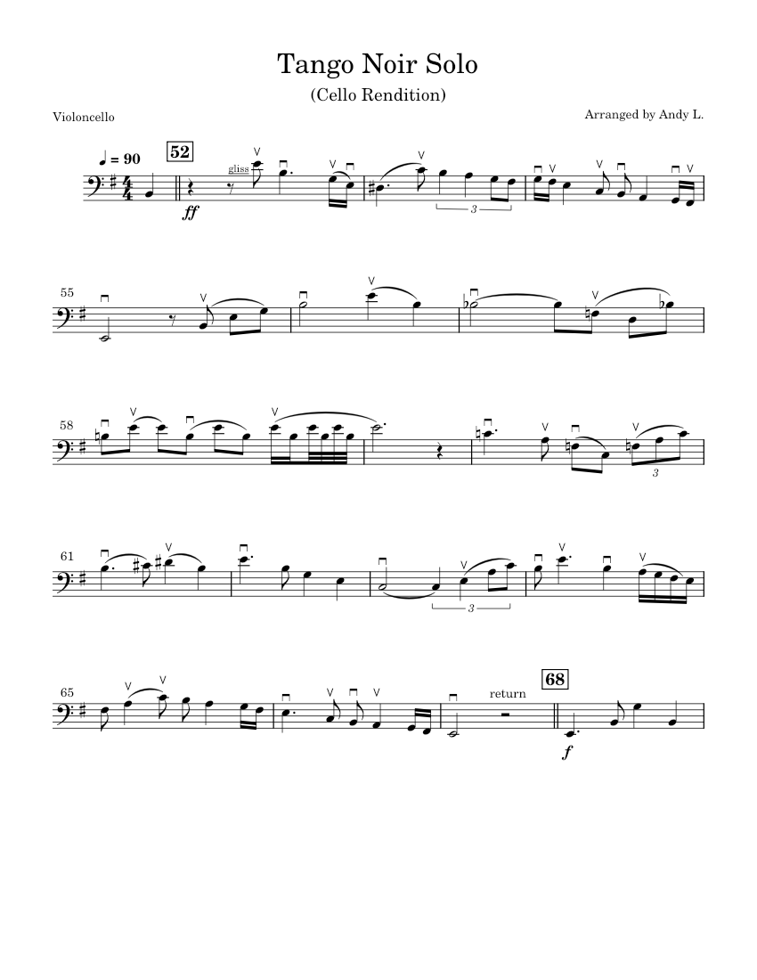 Tango Noir Solo - Cello Sheet Music for Cello (Solo) | MuseScore.com