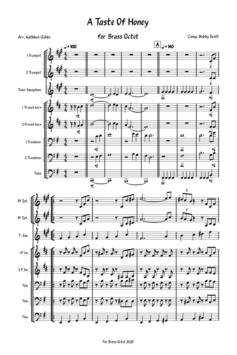 A Taste of Honey – Herb Alpert (Brass Octet) Sheet music for Trombone ...