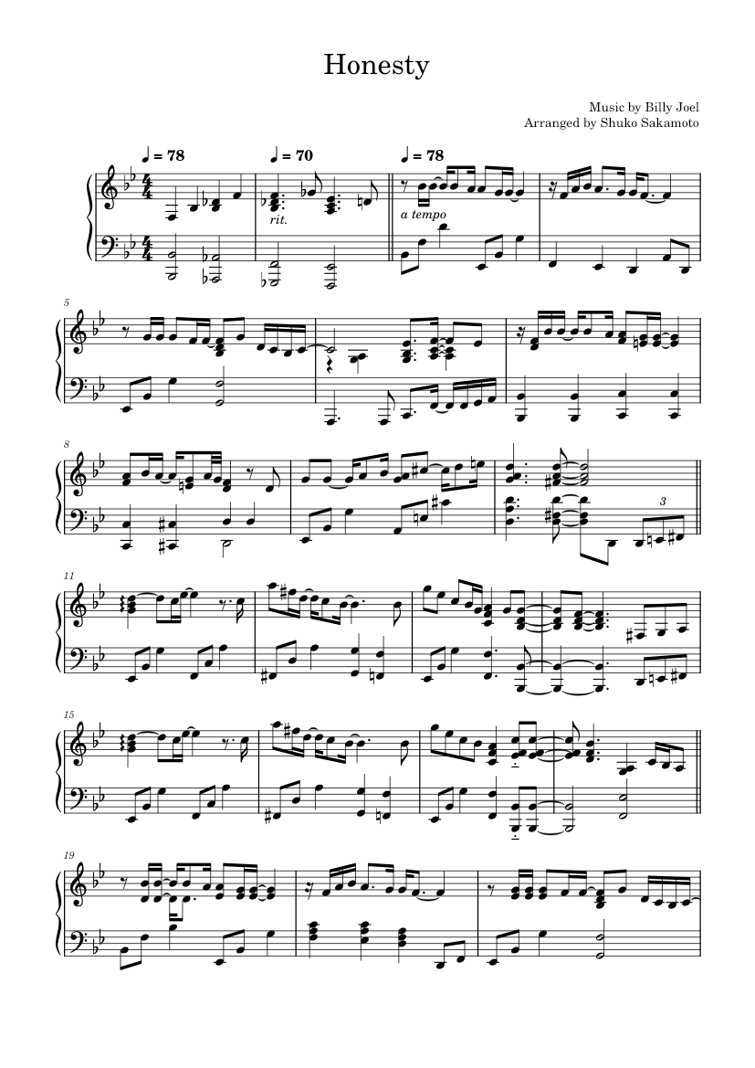 Honesty – Billy Joel Sheet Music for Piano (Solo) | MuseScore.com