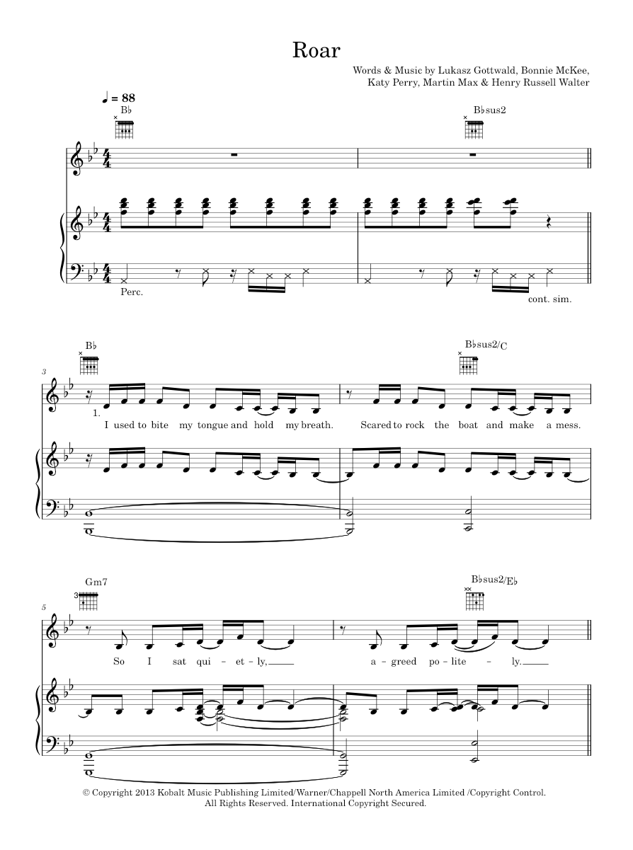 Play Official version of Roar Sheet Music by Katy Perry for Piano ...