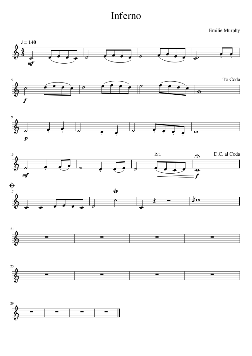 Inferno Sheet Music for Clarinet in b-flat (Solo) | MuseScore.com