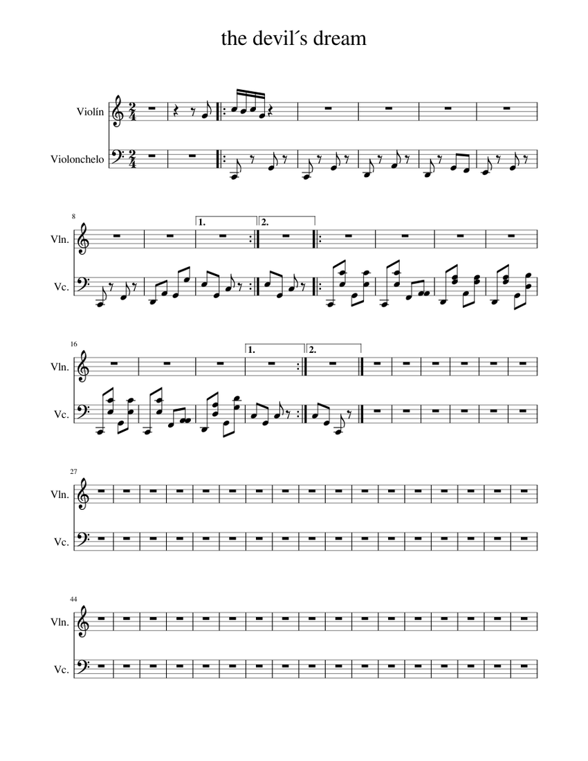 the devil´s dream Sheet music for Violin, Cello (String Duet ...