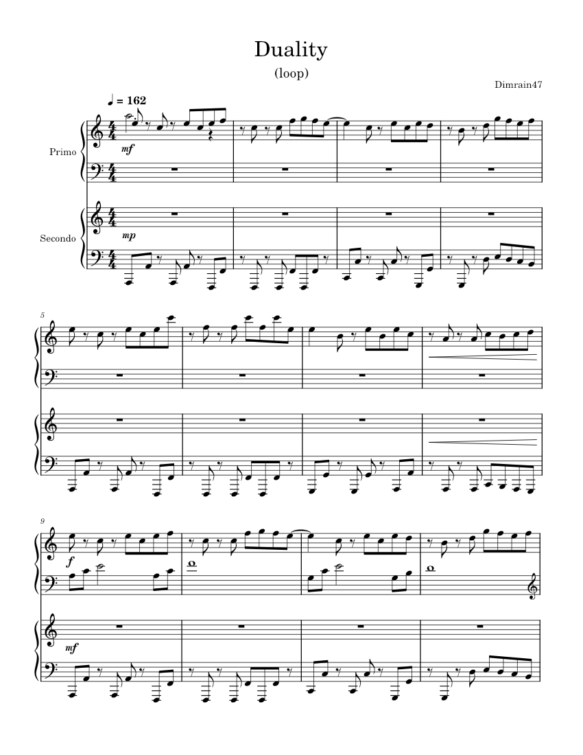 Duality – Dimrain47 Duality [Piano Duet] Sheet music for Piano (Piano ...