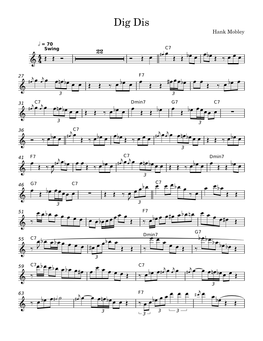 Dig dis – Hank Mobley Dig Dis Sheet Music with Chords for Saxophone ...