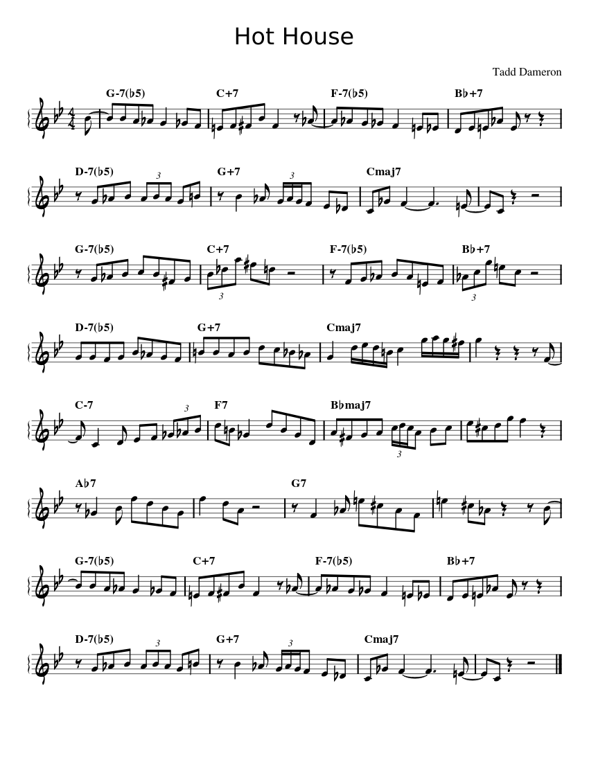 Hot House – Tadd Dameron Hot House (Jazz Lead Sheet) Sheet Music with ...
