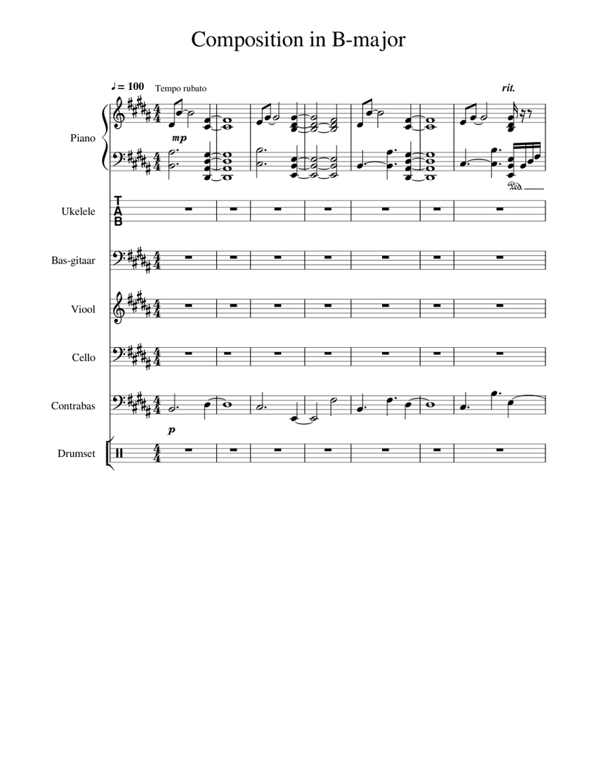 Composition in B-major Sheet music for Piano, Contrabass, Violin, Cello ...