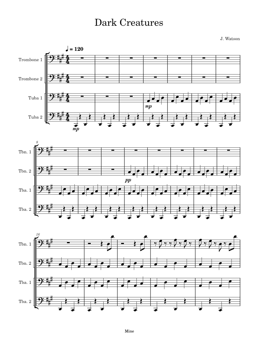 Dark_Creatures Sheet music for Trombone, Tuba (Brass Quartet ...