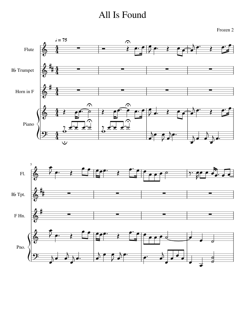 All Is Found Sheet music for Piano, Flute, Trumpet in b-flat, French ...