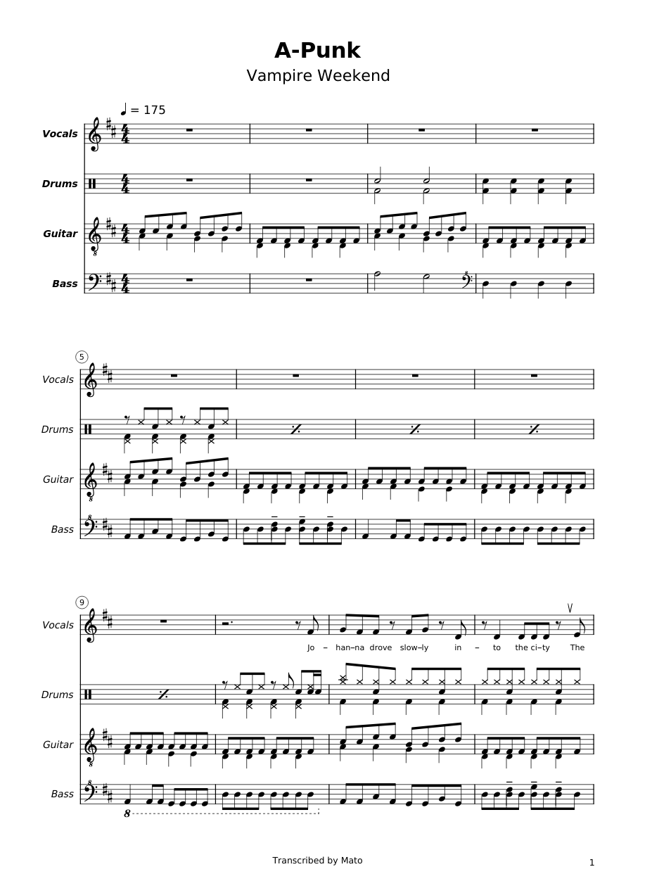 A-punk – Vampire Weekend (Short version) Sheet music for Male, Flute ...