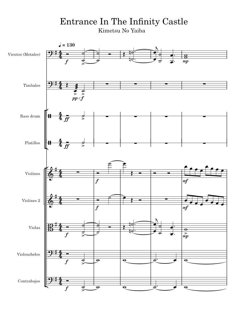 Entrance in the Infinity Castle Sheet Music for Flute piccolo, Timpani ...