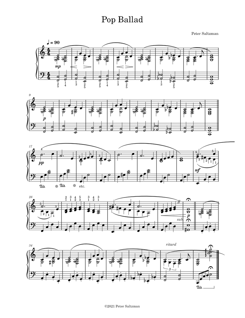 Pop Ballad in C Sheet music for Piano (Solo) Easy | Musescore.com