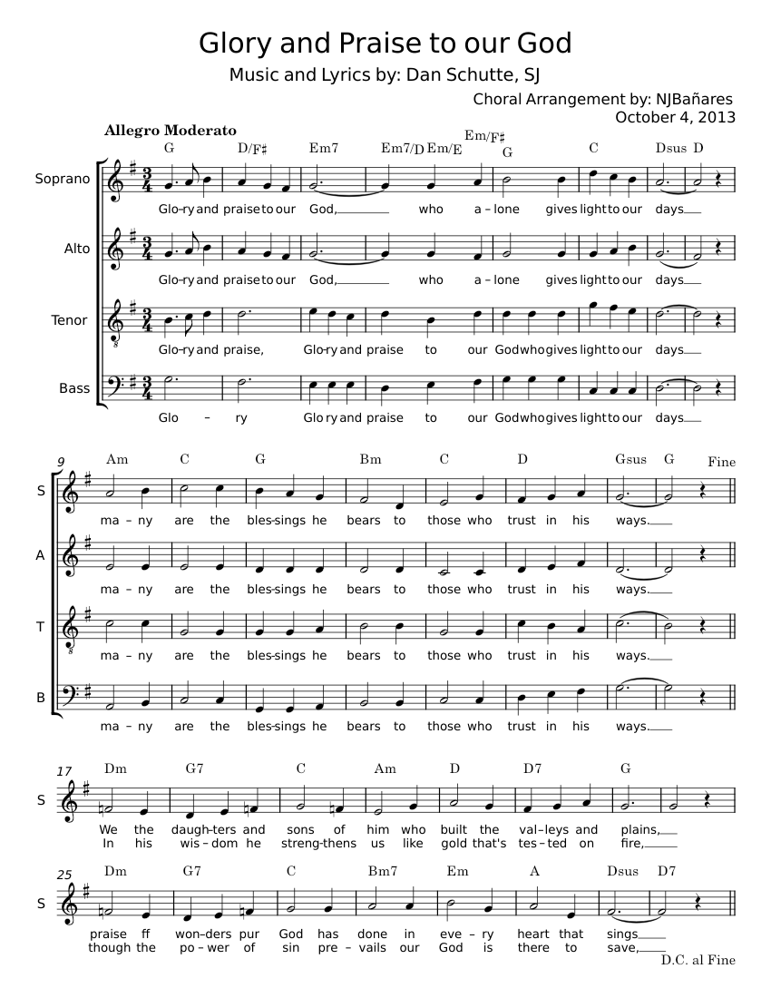 Glory and praise to our god - Dan Schutte Sheet music for Bass guitar ...