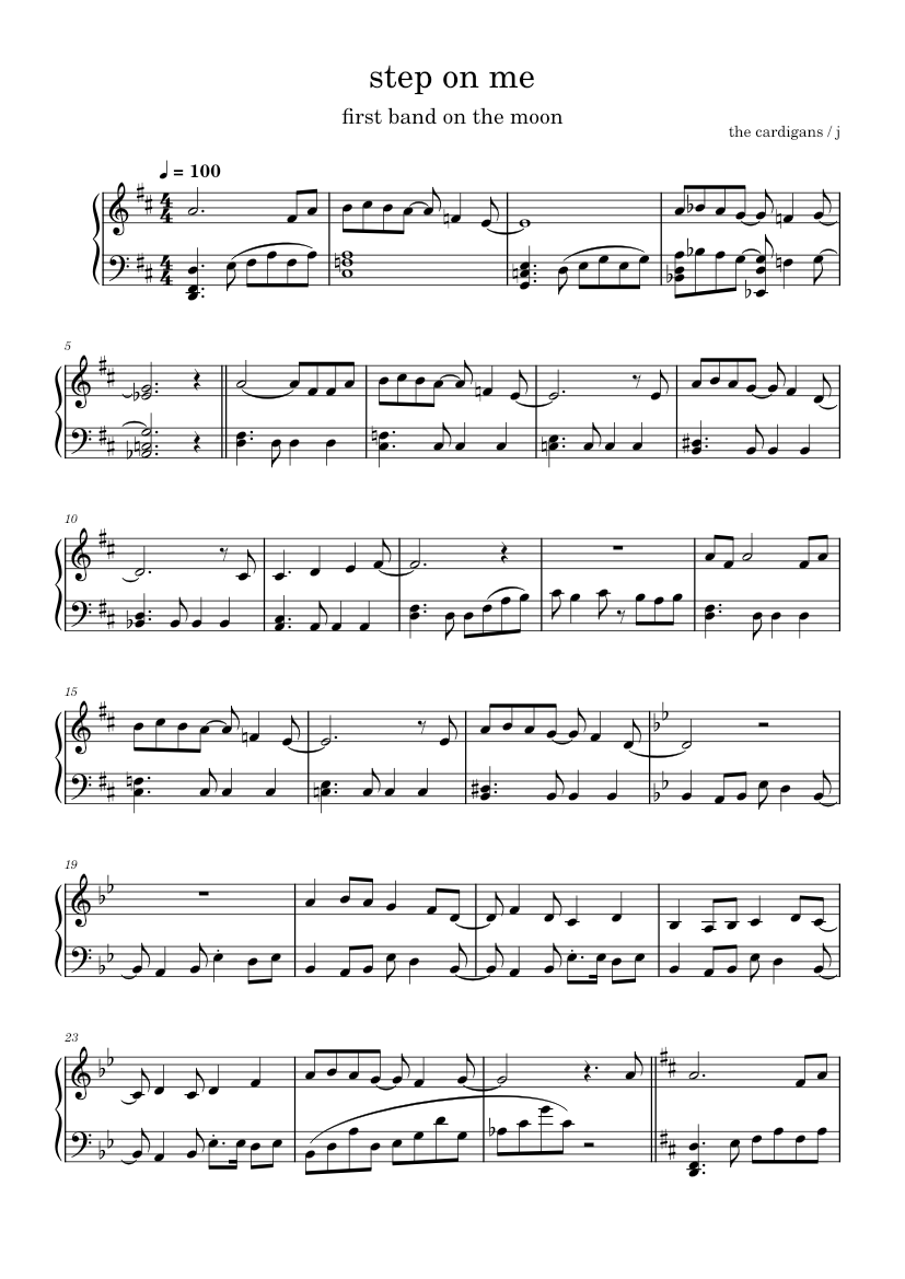 step on me – The Cardigans Sheet Music for Piano (Solo) Easy ...