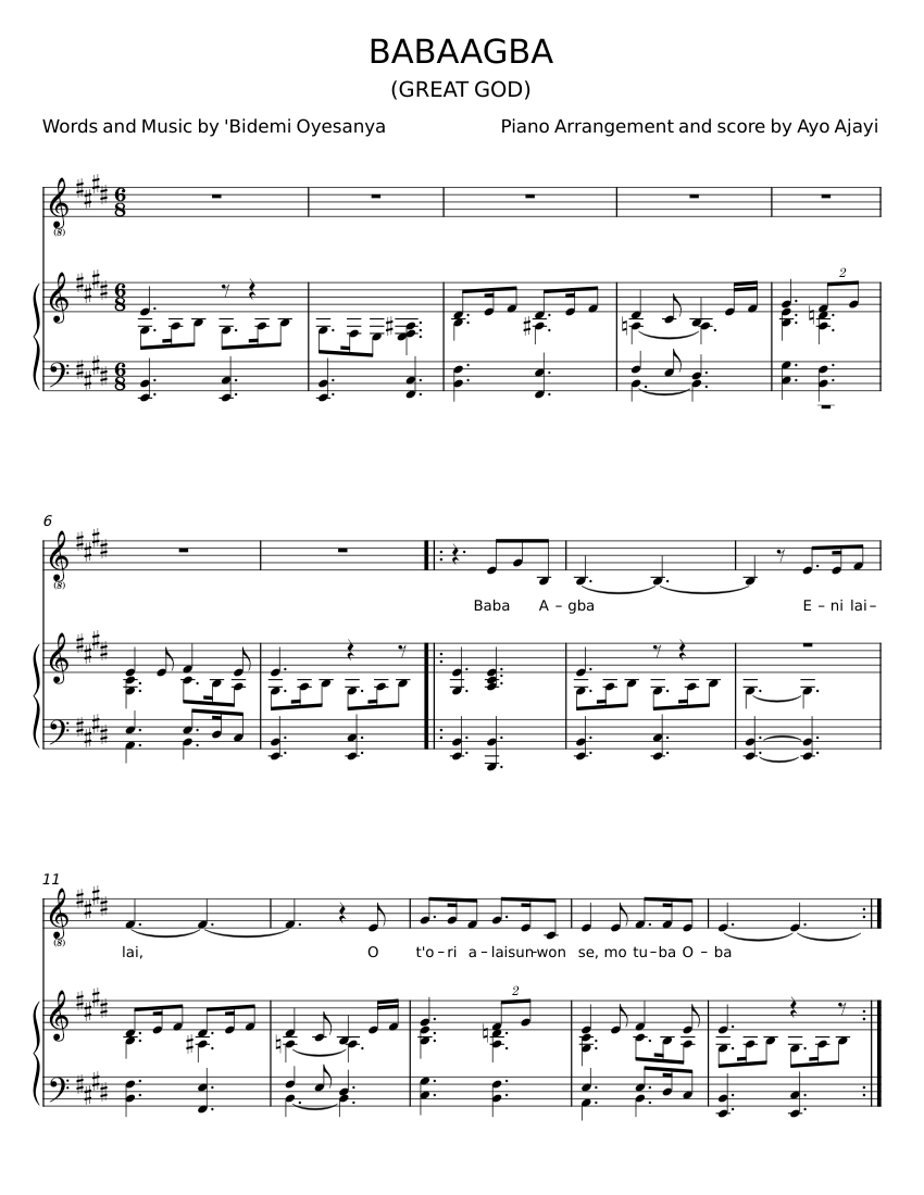 BABA AGBA - Bidemi Oyesanya Sheet Music for Piano, Synthesizer (Mixed ...
