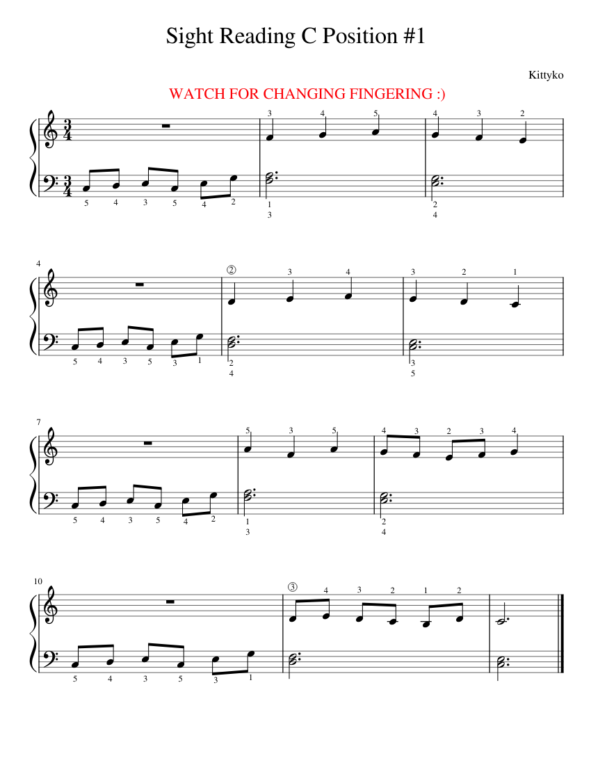 Sight Reading C Position #1 - piano tutorial