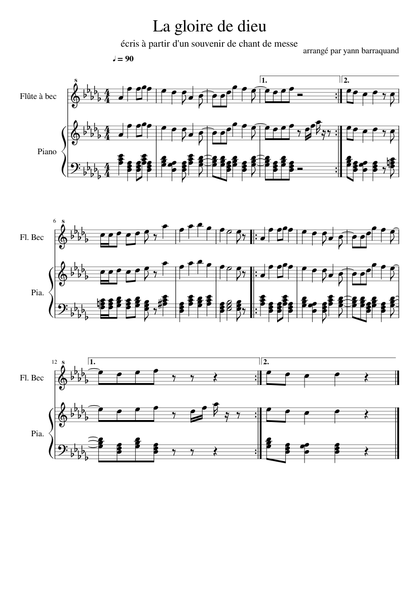 la gloire de dieu Sheet music for Piano, Recorder (Solo) | Musescore.com