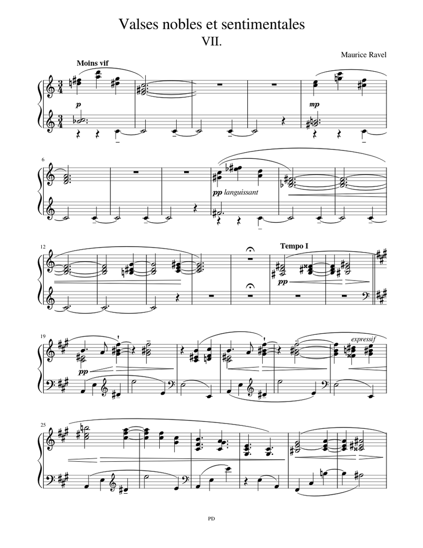 Ravel - Valses Nobles et Sentimentales, VII - Moins vif Sheet music for Piano (Solo) | Musescore.com