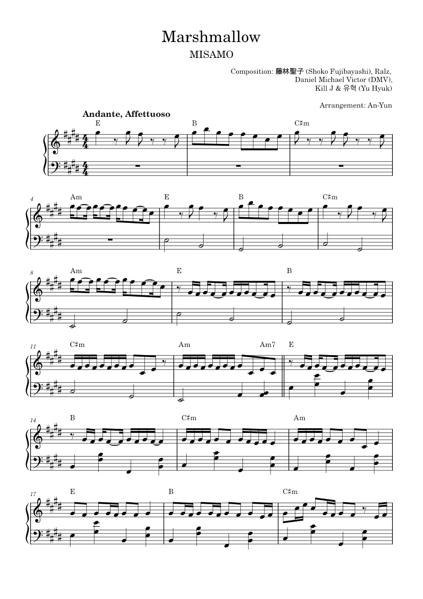 Marshmallow – MISAMO Sheet Music with Chords for Piano (Solo) easy ...