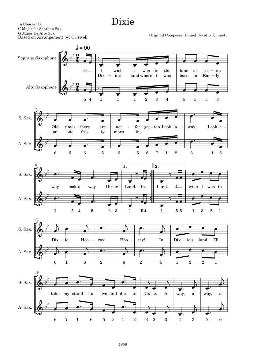 Dixieland – Misc Traditional (Sax Duet) Sheet Music for Saxophone alto ...