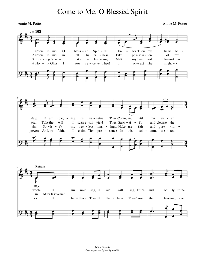 Come to me, o blessèd spirit - Annie M. Potter Sheet music for Piano ...