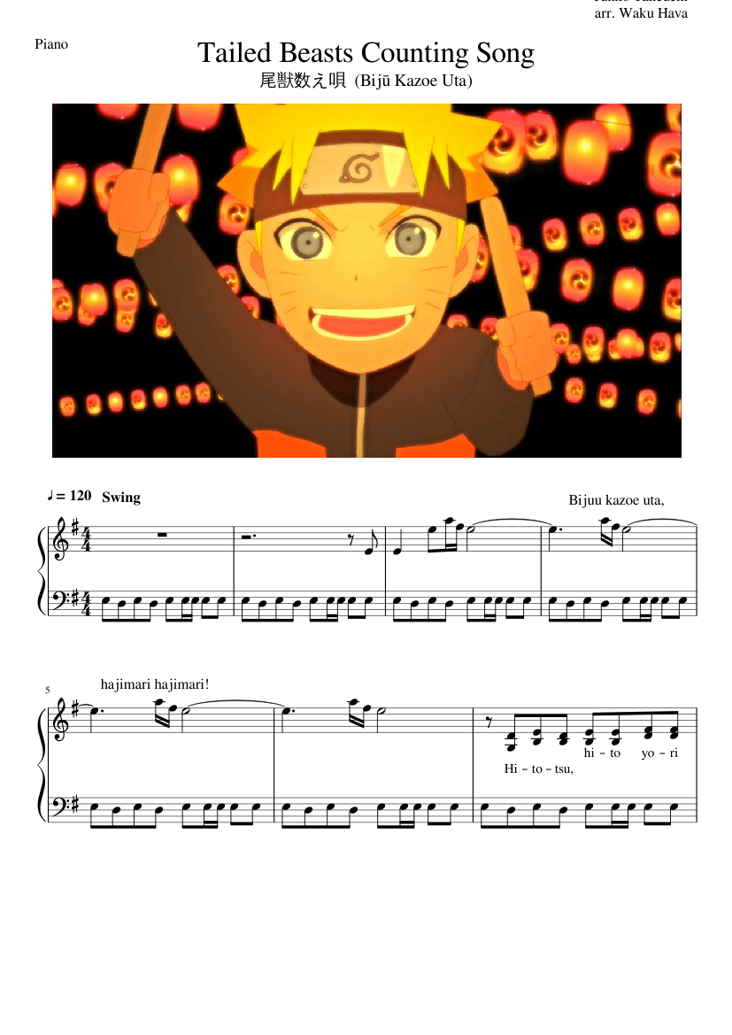 Tailed Beasts Counting Song - Naruto Sheet Music for Piano (Solo ...