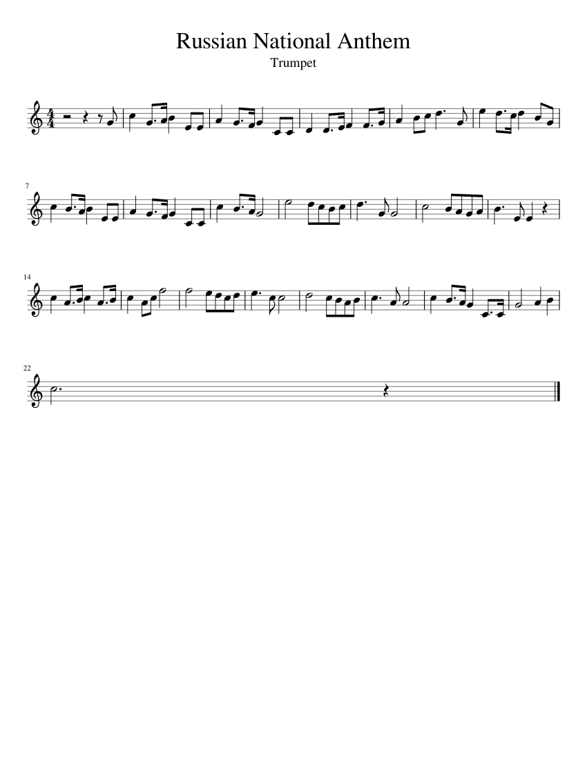 Russian National Anthem Sheet Music for Trumpet in b-flat (Solo ...