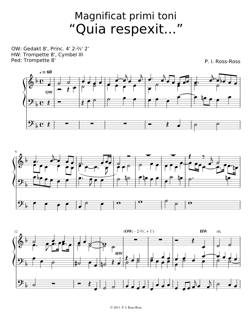 Magnificat primi toni - Quia respexit Sheet music for Organ (Mixed Duet) | Musescore.com
