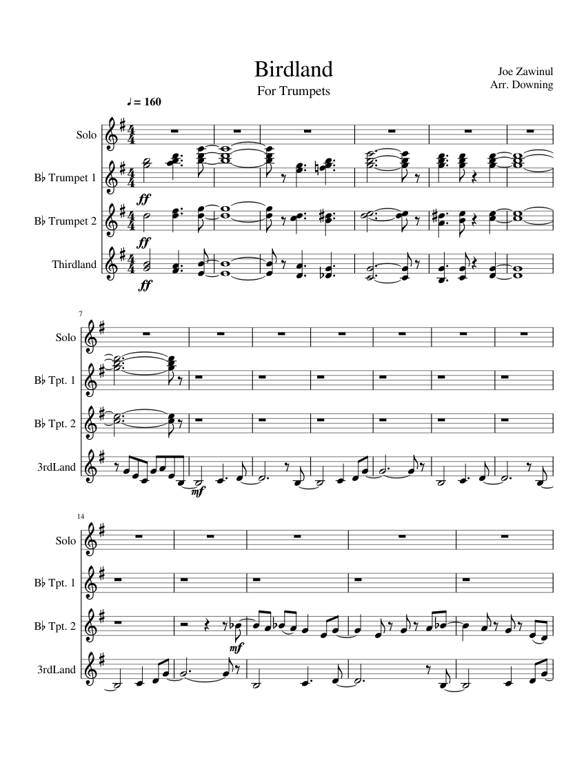 Birdland Sheet music for Trumpet in b-flat (Mixed Quartet) | Musescore.com
