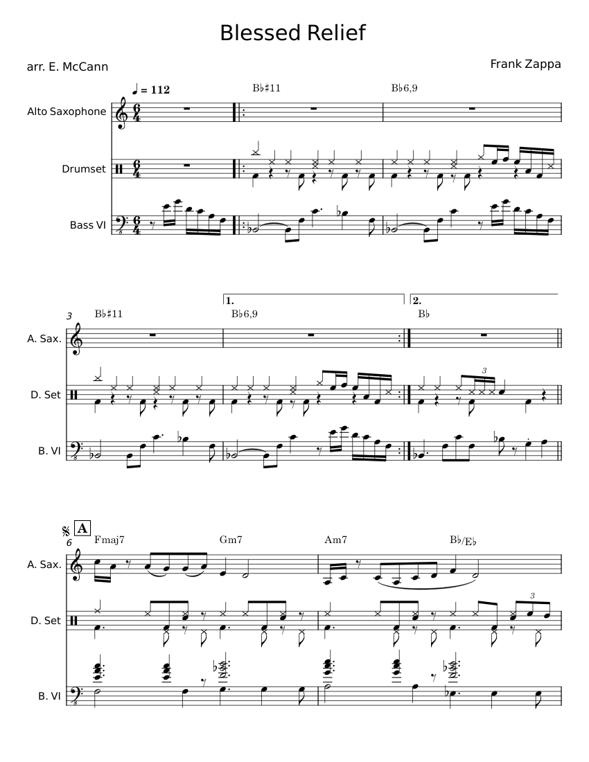 Blessed relief - Frank Zappa Sheet music for Saxophone alto, Bass ...