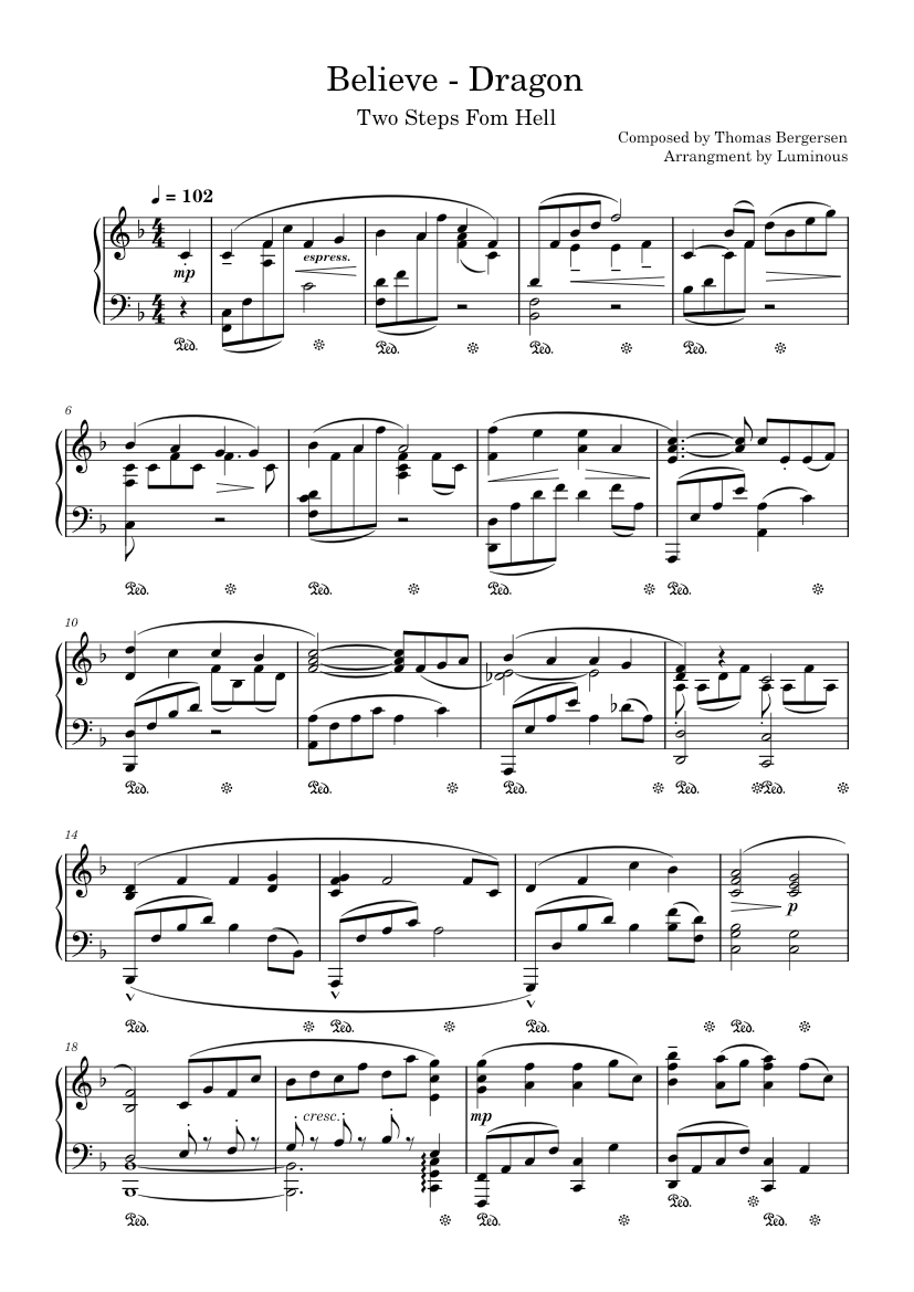 Believe – Two Steps From Hell - Dragon Sheet Music for Piano (Solo) | MuseScore.com