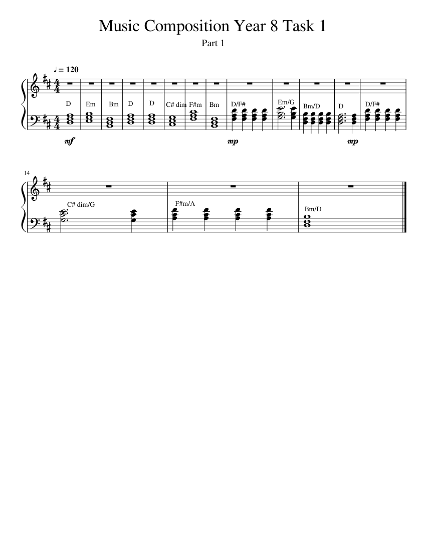 Music Composition Year 8 Task 1 Part 1 Sheet music for Piano (Solo ...