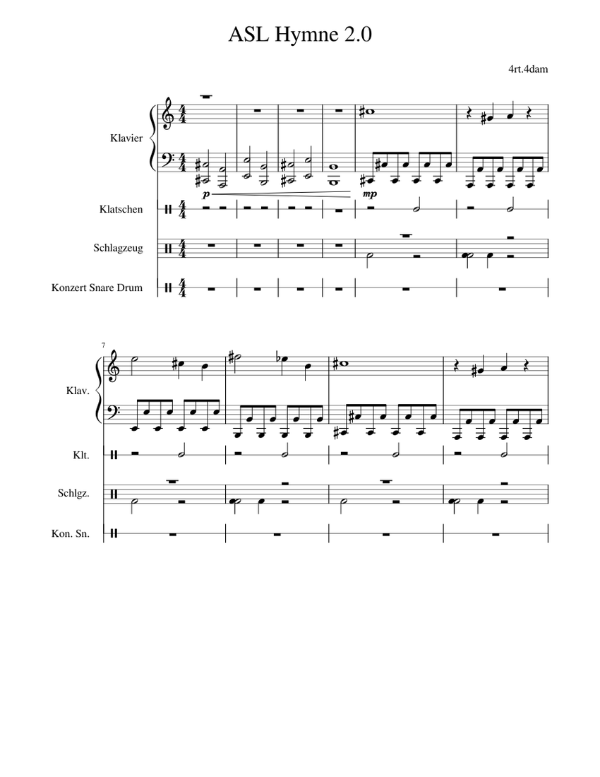 ASL Hymne 2.0 Sheet music for Piano, Snare drum, Drum group, Hand clap ...