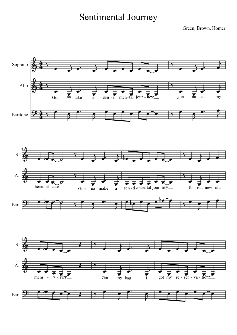 Sentimental Journey Sheet Music for Soprano, Alto, Baritone (Choral ...