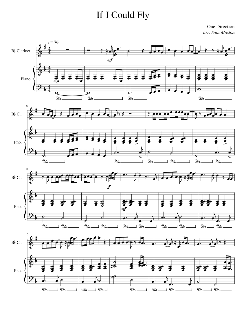 If I Could Fly - One Direction Sheet music for Piano, Clarinet in b ...