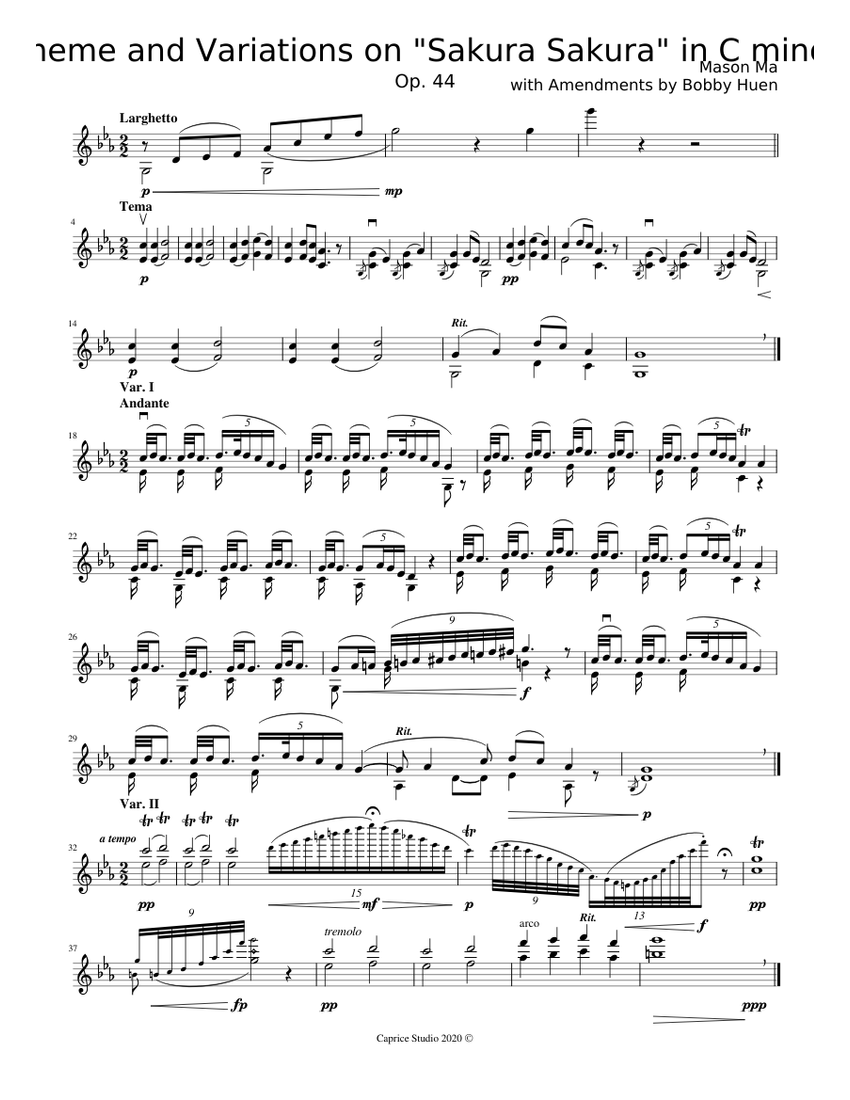 Theme and Variations on "Sakura Sakura" in C minor Sheet music for ...