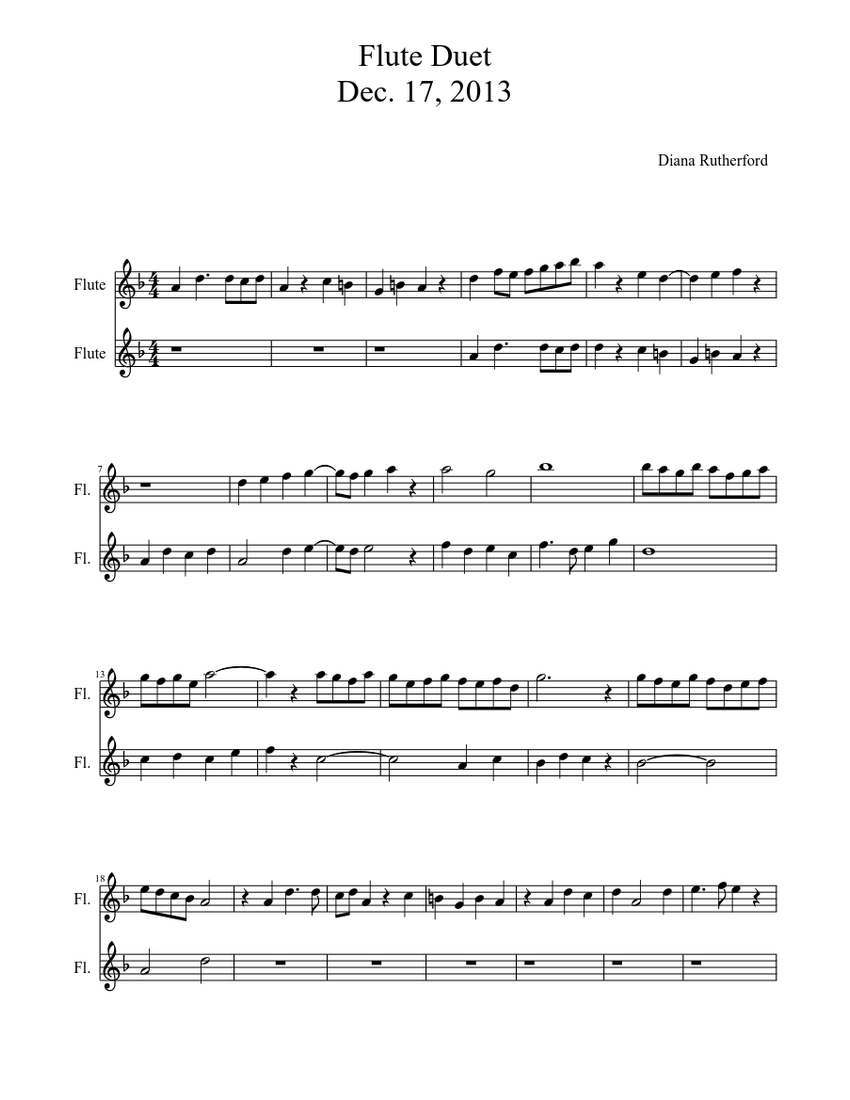 Flute Duet Dec. 17, 2013 Sheet music for Flute (Woodwind Duet ...